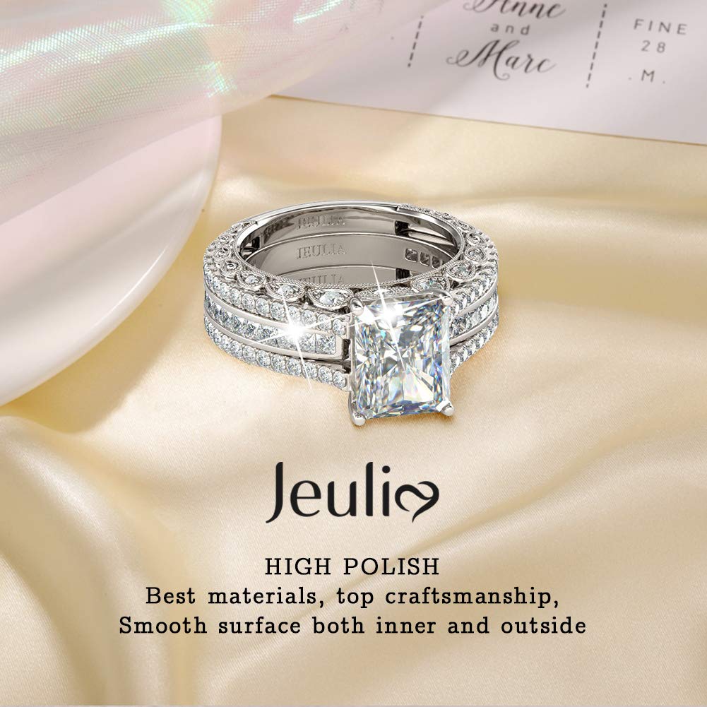 Jeulia Diamond Band Rings for Women CZ Sterling Silver Interchangeable Ring Sets with Stones Wedding Engagement Anniversary Promise Bridal Ring Sets (8.5)