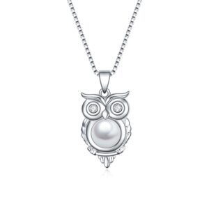 yfn owl gifts sterling silver owl necklace owl pearl pendant for women jewelry gifts