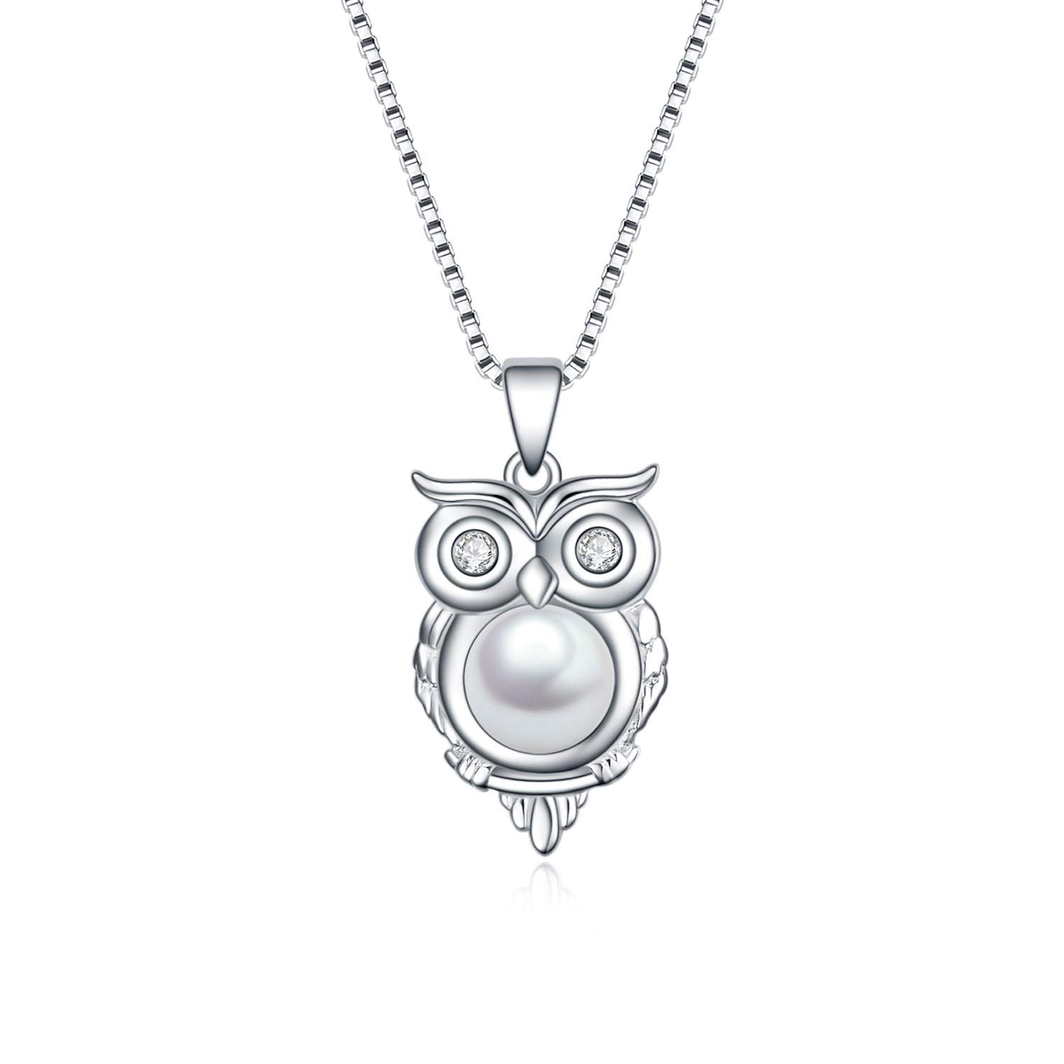 YFN Owl Gifts Sterling Silver Owl necklace Owl Pearl Pendant for Women Jewelry Gifts