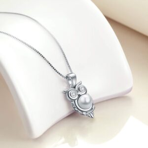 YFN Owl Gifts Sterling Silver Owl necklace Owl Pearl Pendant for Women Jewelry Gifts