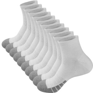 gkx men's 10 pairs cotton moisture wicking cushioned sole preformance training running athleticworkout low cut socks(white 10p)