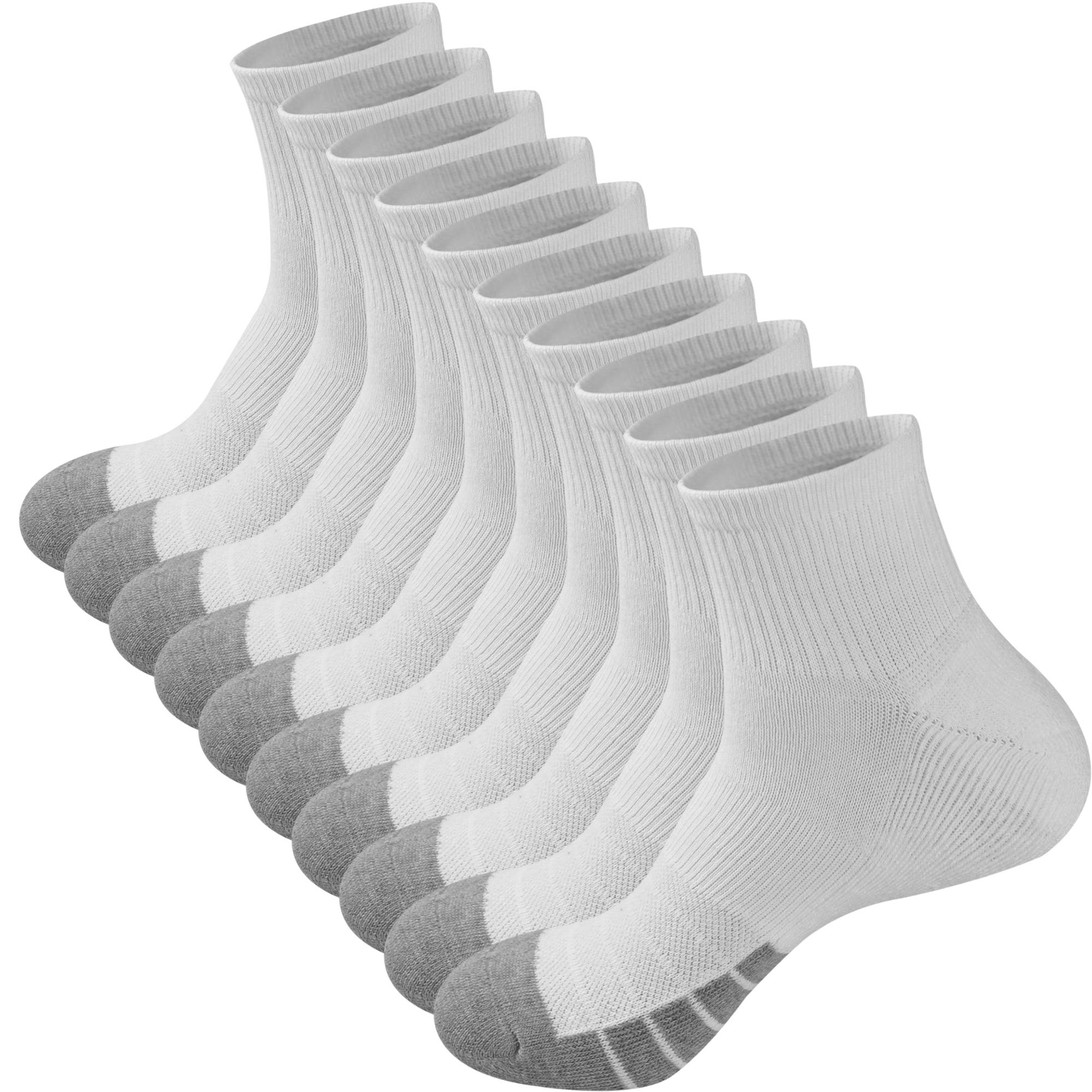 GKX Men's 10 Pairs Cotton Moisture Wicking Cushioned Sole Preformance Training Running AthleticWorkout Low Cut Socks(White 10P)