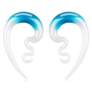 bodyj4you 2pc glass ear tapers plugs 0g aqua white handmade hanger piercing jewelry set