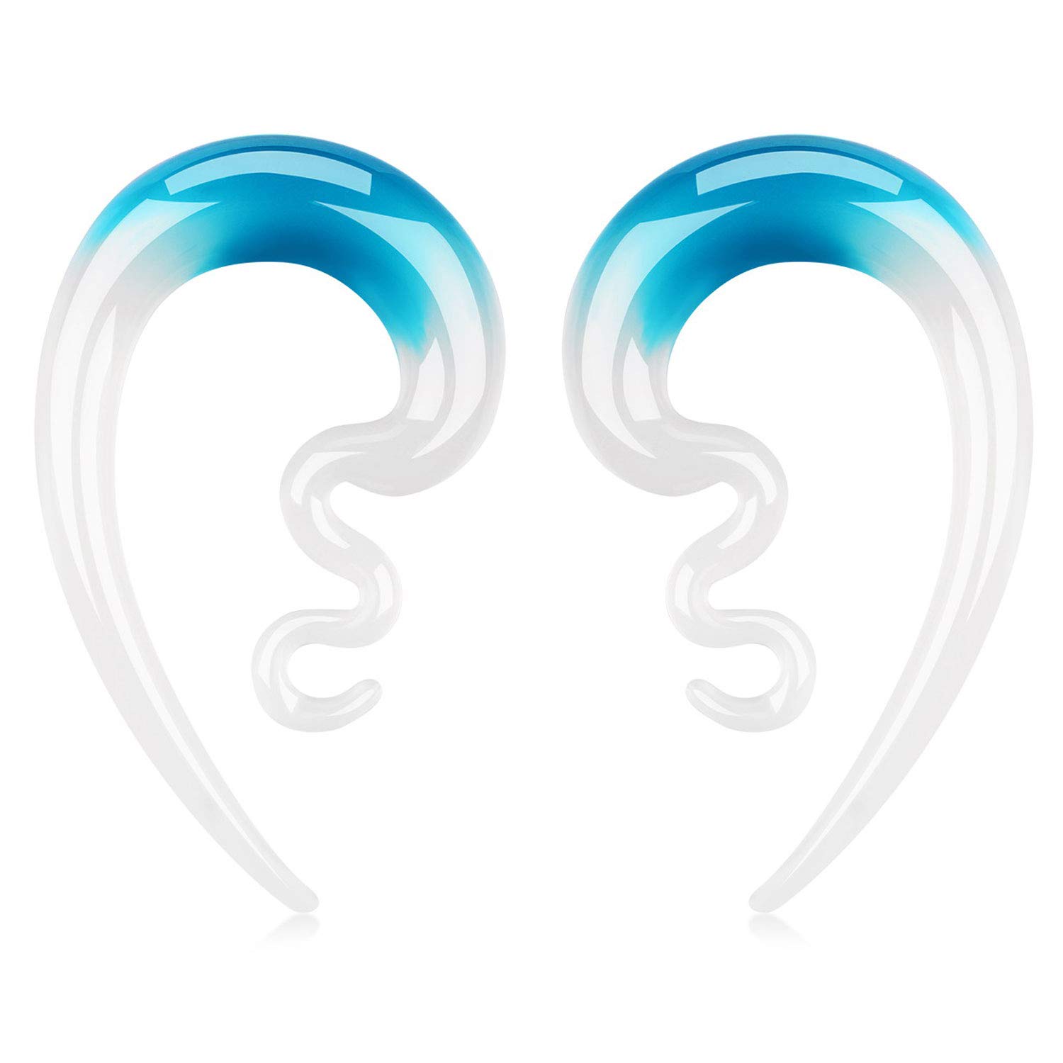 BodyJ4You 2PC Glass Ear Tapers Plugs 0G Aqua White Handmade Hanger Piercing Jewelry Set