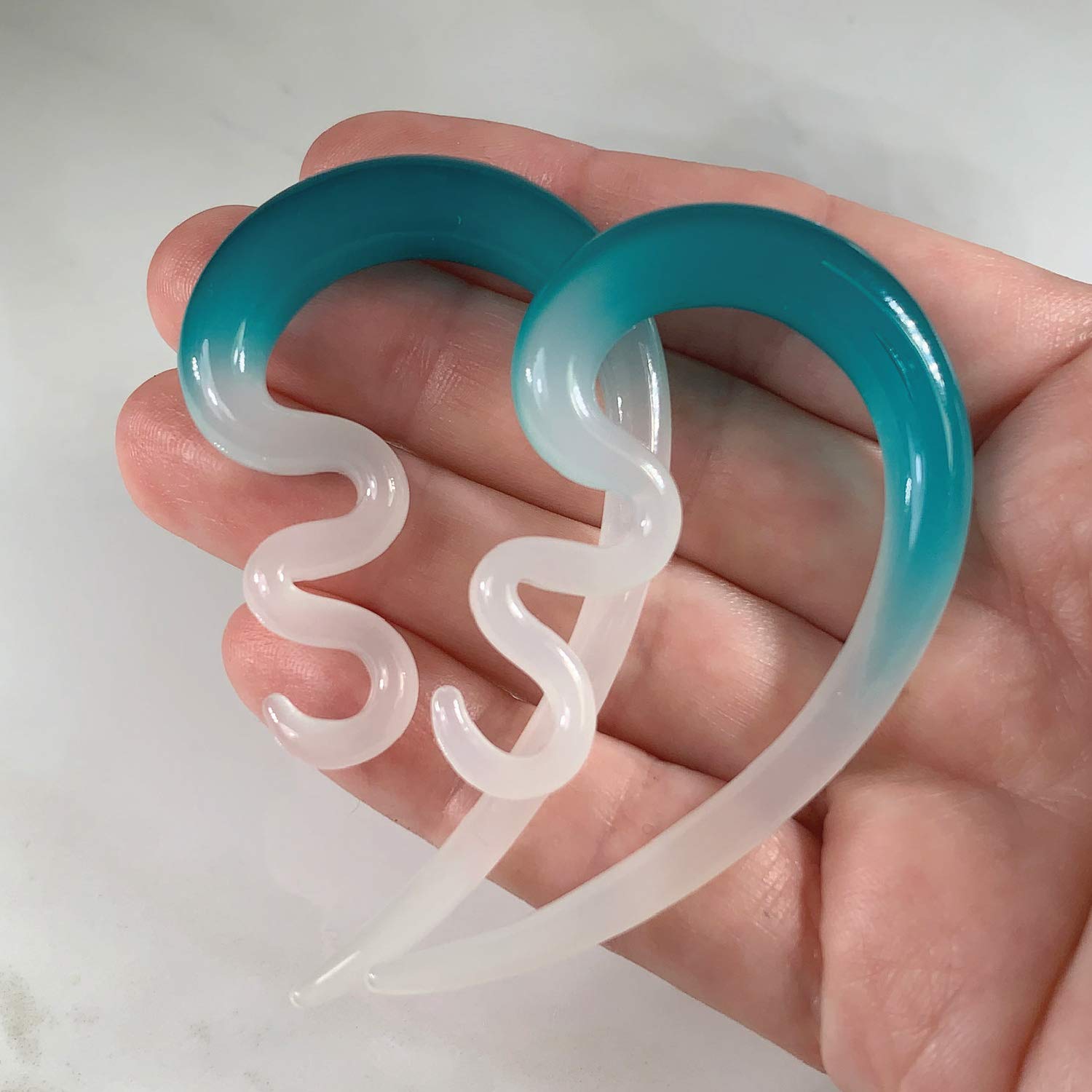 BodyJ4You 2PC Glass Ear Tapers Plugs 0G Aqua White Handmade Hanger Piercing Jewelry Set