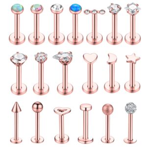 bodyj4you 19pc labret stud straight tragus bar set 16g rose goldtone lip retainer piercing jewelry