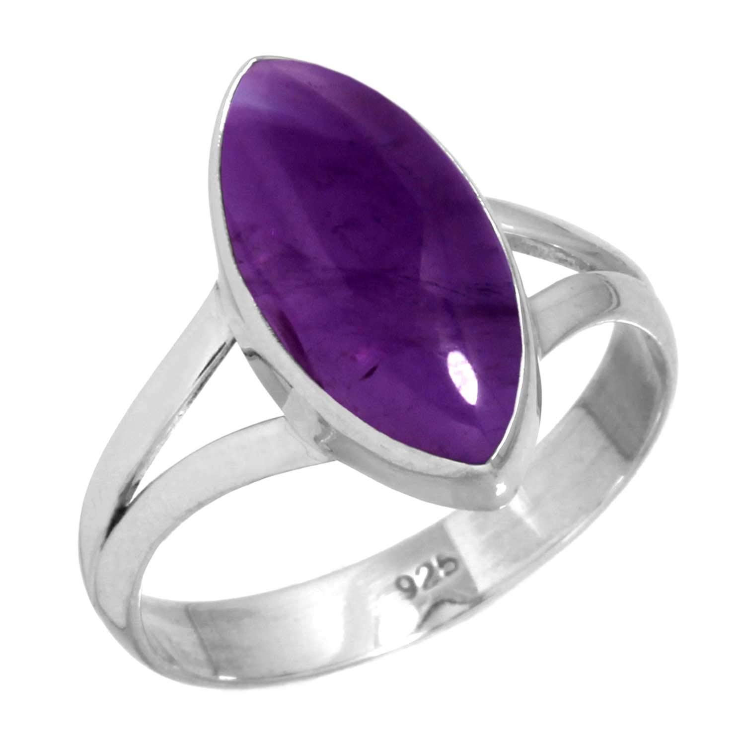 JEWELOPORIUM 925 Silver Ring for Women Violet Natural Amethyst Gemstone Fashion Silver Ring Size 7 Valentine's Day Gift Boho Jewelry