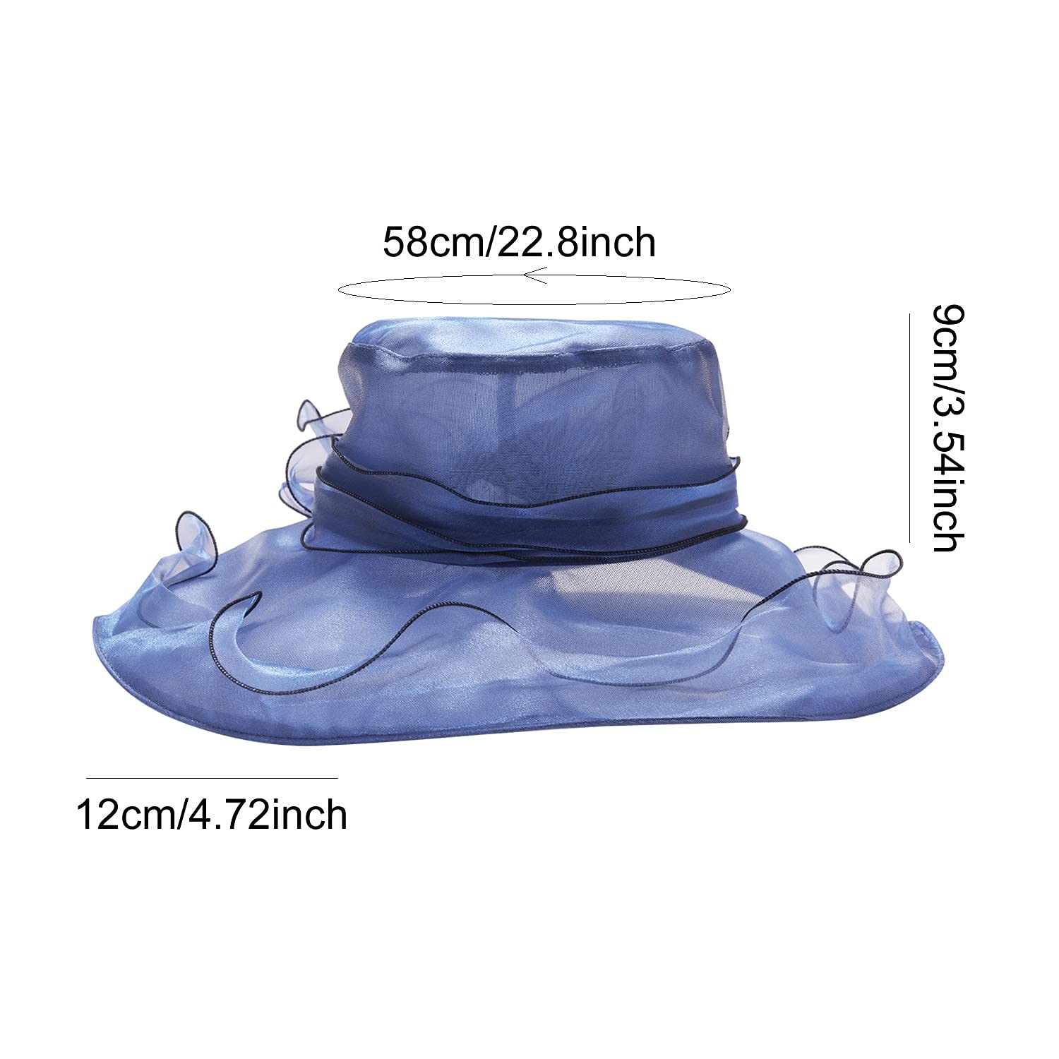 Lawie Women Girls Royal Blue Large Flower Wide Brim Tea Party Fascinator Hat British Cocktail Easter Church Ladies Dress Hats Queen Fancy Organza Bonnet Spring Hat Sunday Cap 1900s Elegant Costume