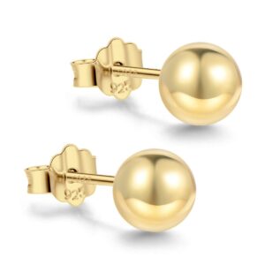 18k gold plated sterling silver ball stud earrings 3mm-8mm options, simple polished ball studs hypoallergenic jewelry (10mm)