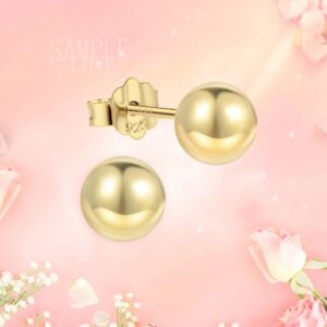 18K Gold Plated Sterling Silver Ball Stud Earrings 3mm-8mm Options, Simple Polished Ball Studs Hypoallergenic Jewelry (10mm)