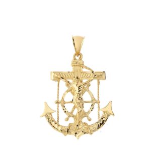 religious jewelry 14k yellow gold 2.5” nautical mariner’s crucifix anchor cross pendant charm