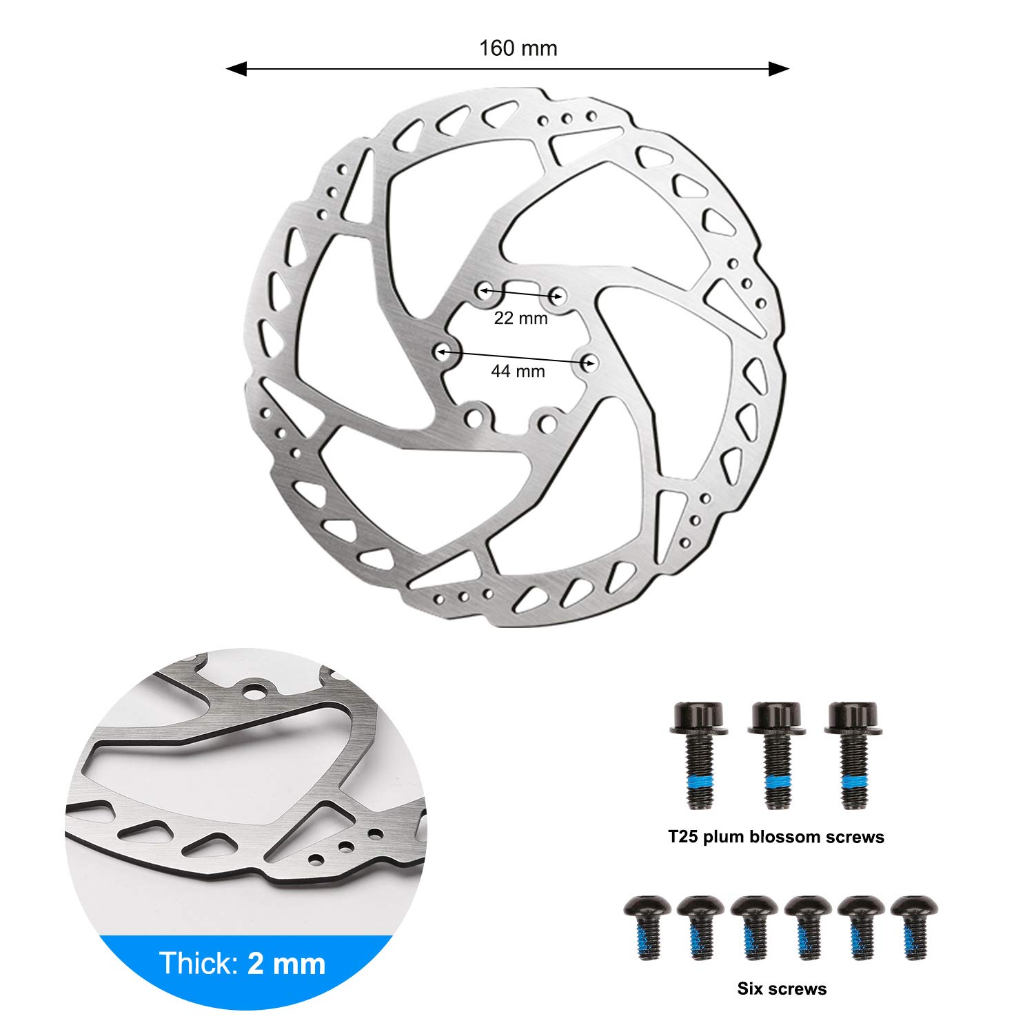 RUJOI Bike Disc Brake Kit, Aluminum Front and Rear Caliper, Full Aluminum Alloy Bicycle Brake Lever, 160mm Rotor, Mechanic Tool-Free Pad Adjuster for Road Bike, Mountain Bike