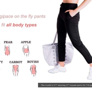 Yogipace Petite Women's 7/8 On The Fly Pants Drawstring Casual Lounge Joggers Travel Sweatpants,Black,24",Size XXL