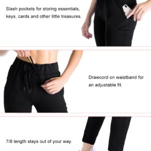 Yogipace Petite Women's 7/8 On The Fly Pants Drawstring Casual Lounge Joggers Travel Sweatpants,Black,24",Size XXL