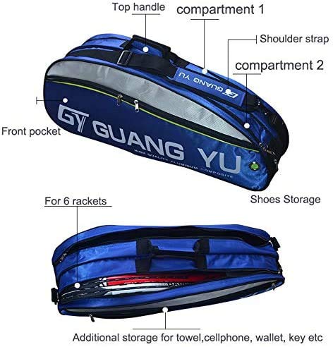 IPENNY Large Capacity Badminton Tennis Racquet Bag 6 Racket Bag Waterproof Dustproof Gym Bag Backpack Sport Equipment Duffel Bag Shoulder Bag Carrying Bag Tote Storage Sack