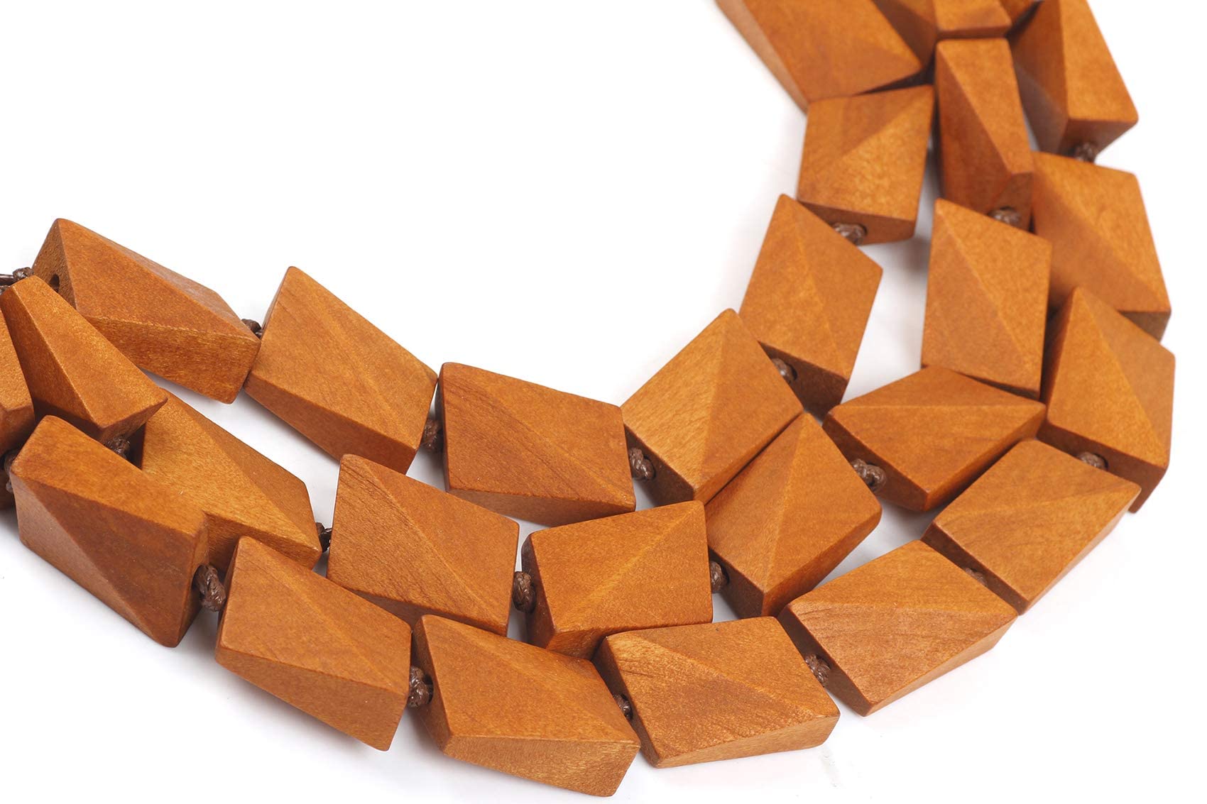 Coiris 3 Layers Big Faceted Wood Beaded Strand Statement Necklace for Women Chunky Collar (N0018-Light Brown)