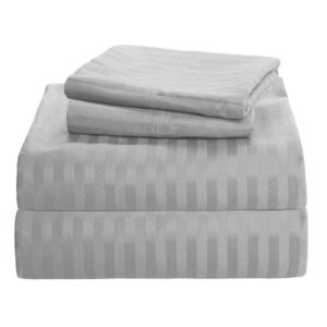 white house linen hotel luxury - extra soft - deep pockets - easy fit full sleeper sofa bed sheet set 4-pieces 100% egyptian cotton 600tc striped silver grey (54" x 72" + 8")