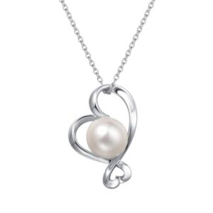 fancime june birthstone genuine freshwater pearl heart necklace 9-10mm sterling silver single pearl pendant cultured pearl gifts fine jewelry for women 16”+2” extender