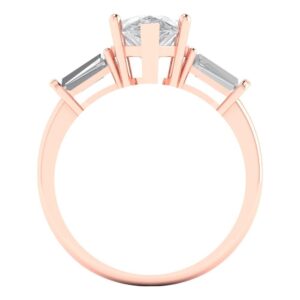 Clara Pucci 2.44ct Pear Baguette cut 3 stone Solitaire Moissanite Designer Wedding Bridal art deco Anniversary Ring 14k Rose Gold