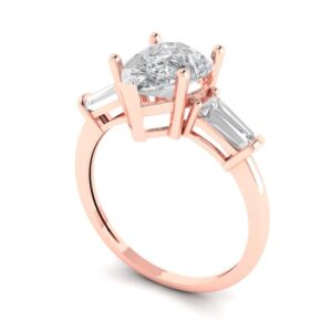 Clara Pucci 2.44ct Pear Baguette cut 3 stone Solitaire Moissanite Designer Wedding Bridal art deco Anniversary Ring 14k Rose Gold