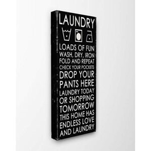 stupell industries loads of fun laundry bathroom black and white word design canvas wall art, 10 x 24, multi-color