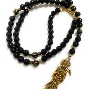 Acrylic Holy death's necklace, rosary style. Collar de la Santa Muerte de acrilico estilo rosario. Grim reaper Y style necklace.