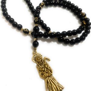 Acrylic Holy death's necklace, rosary style. Collar de la Santa Muerte de acrilico estilo rosario. Grim reaper Y style necklace.