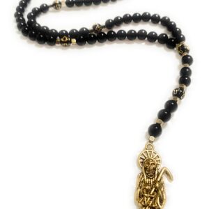 Acrylic Holy death's necklace, rosary style. Collar de la Santa Muerte de acrilico estilo rosario. Grim reaper Y style necklace.