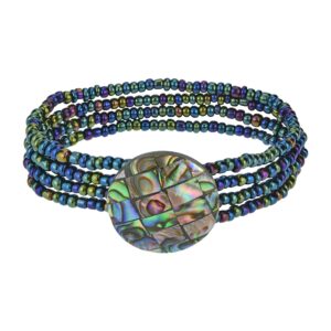 aeravida vibrantly colored abalone shell mosaic and bead multi-strand bracelet | mosaic glass bead bracelet | abalone shell bracelet for women | beaded handmade bracelet