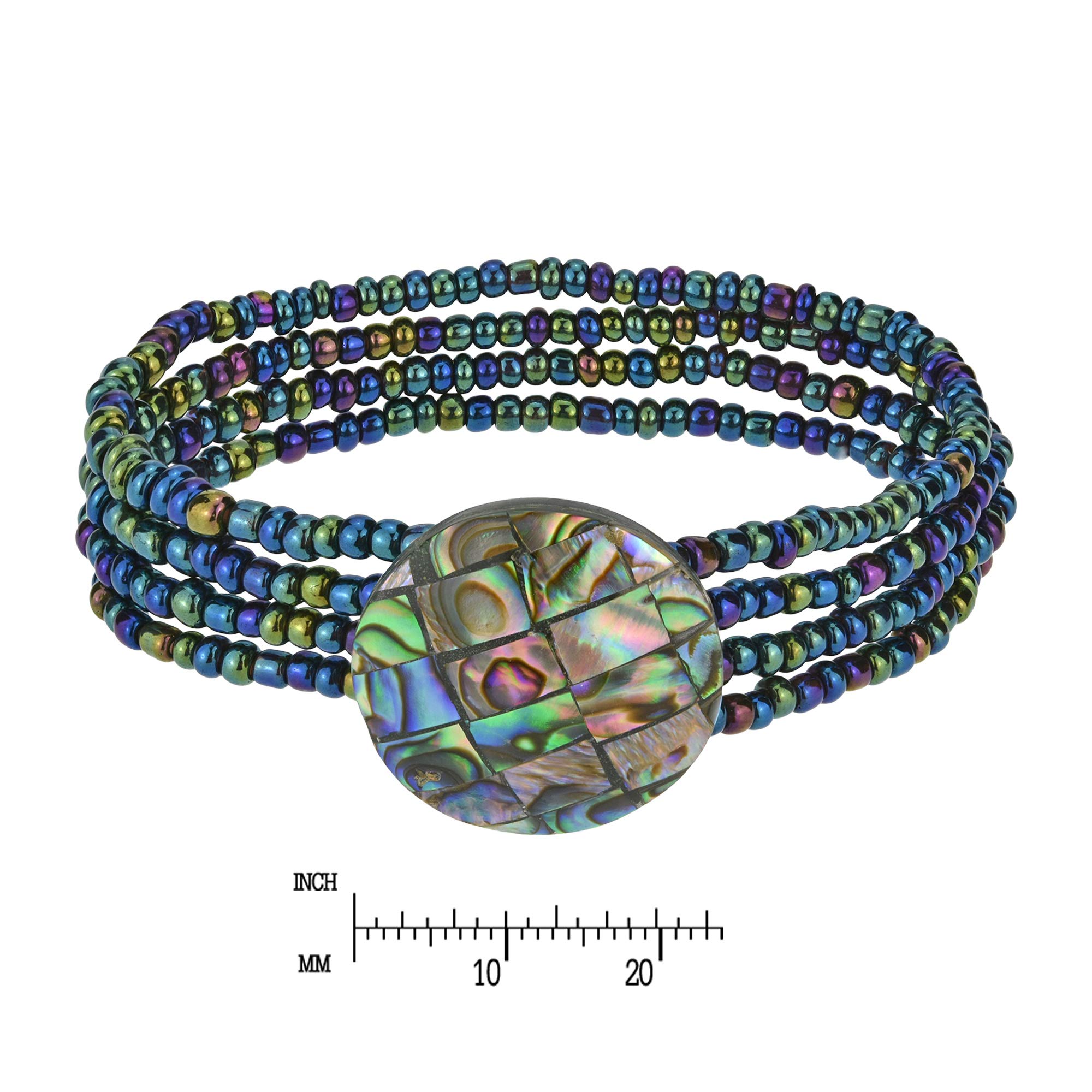 AeraVida Vibrantly Colored Abalone Shell Mosaic and Bead Multi-strand Bracelet | Mosaic Glass Bead Bracelet | Abalone Shell Bracelet for Women | Beaded Handmade Bracelet