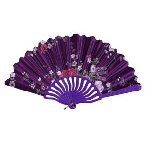 uqiangy chinese style lace silk folding fans plastic (purple)