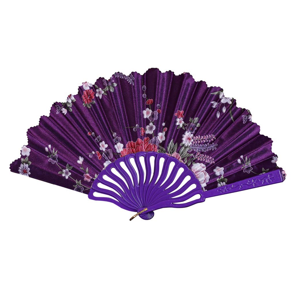 Uqiangy Chinese Style Lace Silk Folding Fans Plastic (Purple)