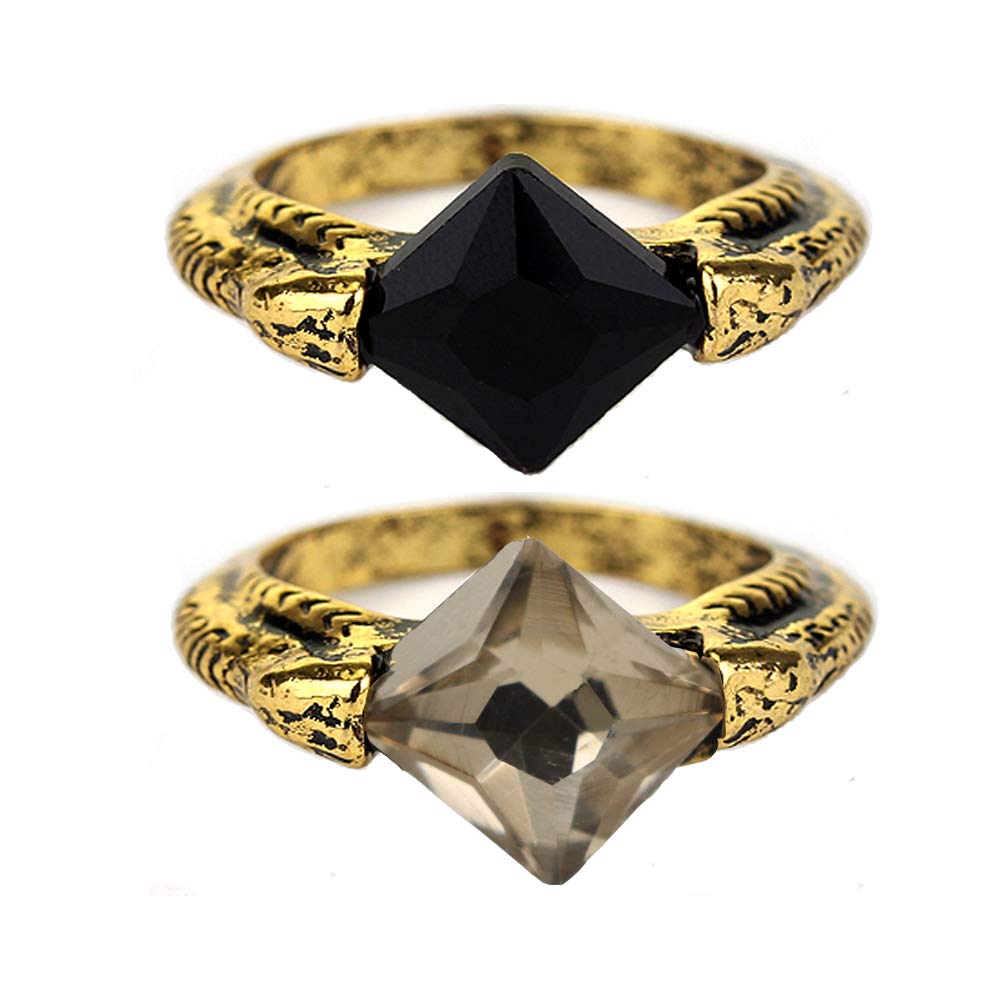 MAIWEIXI Crystal Ring Deathly Hallows Horcrux Ring Resurrection Stone Retro Bronze (Black&Grey)