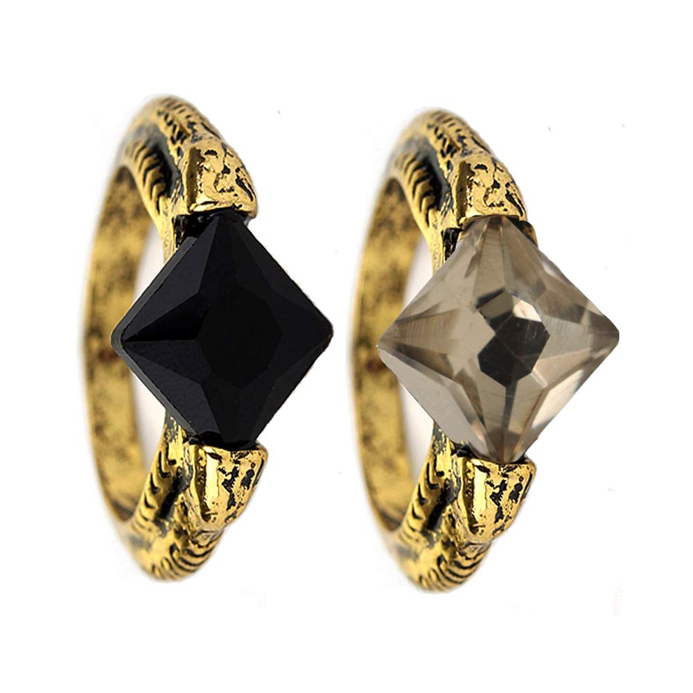 MAIWEIXI Crystal Ring Deathly Hallows Horcrux Ring Resurrection Stone Retro Bronze (Black&Grey)