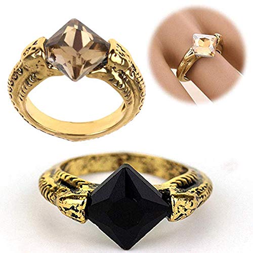 MAIWEIXI Crystal Ring Deathly Hallows Horcrux Ring Resurrection Stone Retro Bronze (Black&Grey)