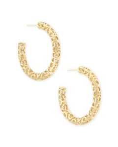 kendra scott maggie 1.5" hoop earrings for women, fashion jewelry, 14k gold-plated filigree