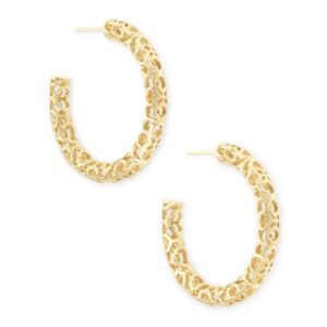 Kendra Scott Maggie 1.5" Hoop Earrings for Women, Fashion Jewelry, 14k Gold-Plated Filigree