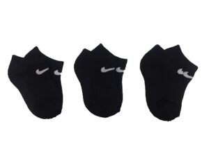 nike little kids' dri-fit cushioned no-show socks 3 pack (black(rn0025-023)/white, 4-5(7c-10c))