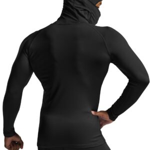 TSLA Men's Thermal Compression Shirts Hoodie with Mask, Long Sleeve Winter Sports Base Layer Top, Active Running Shirt, Heatlock Hoodie Black, Large