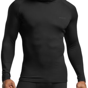 TSLA Men's Thermal Compression Shirts Hoodie with Mask, Long Sleeve Winter Sports Base Layer Top, Active Running Shirt, Heatlock Hoodie Black, Large