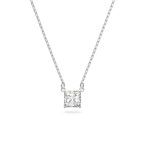 Swarovski Attract Pendant Necklace with a Square Cut Clear Crystal on a Rhodium Plated Setting with Matching Chain