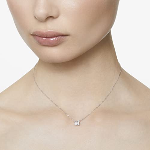 Swarovski Attract Pendant Necklace with a Square Cut Clear Crystal on a Rhodium Plated Setting with Matching Chain