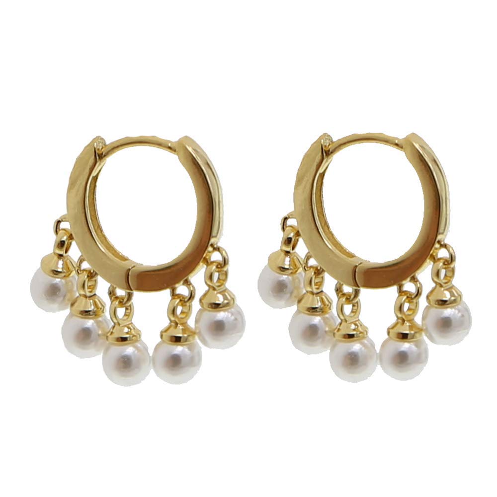 ATJMLADYJEWELRY 5 Pcs Fresh Sea Pearl Beads Elegance Fashion Women Water Pearl Charm Hoop Earring (Gold)