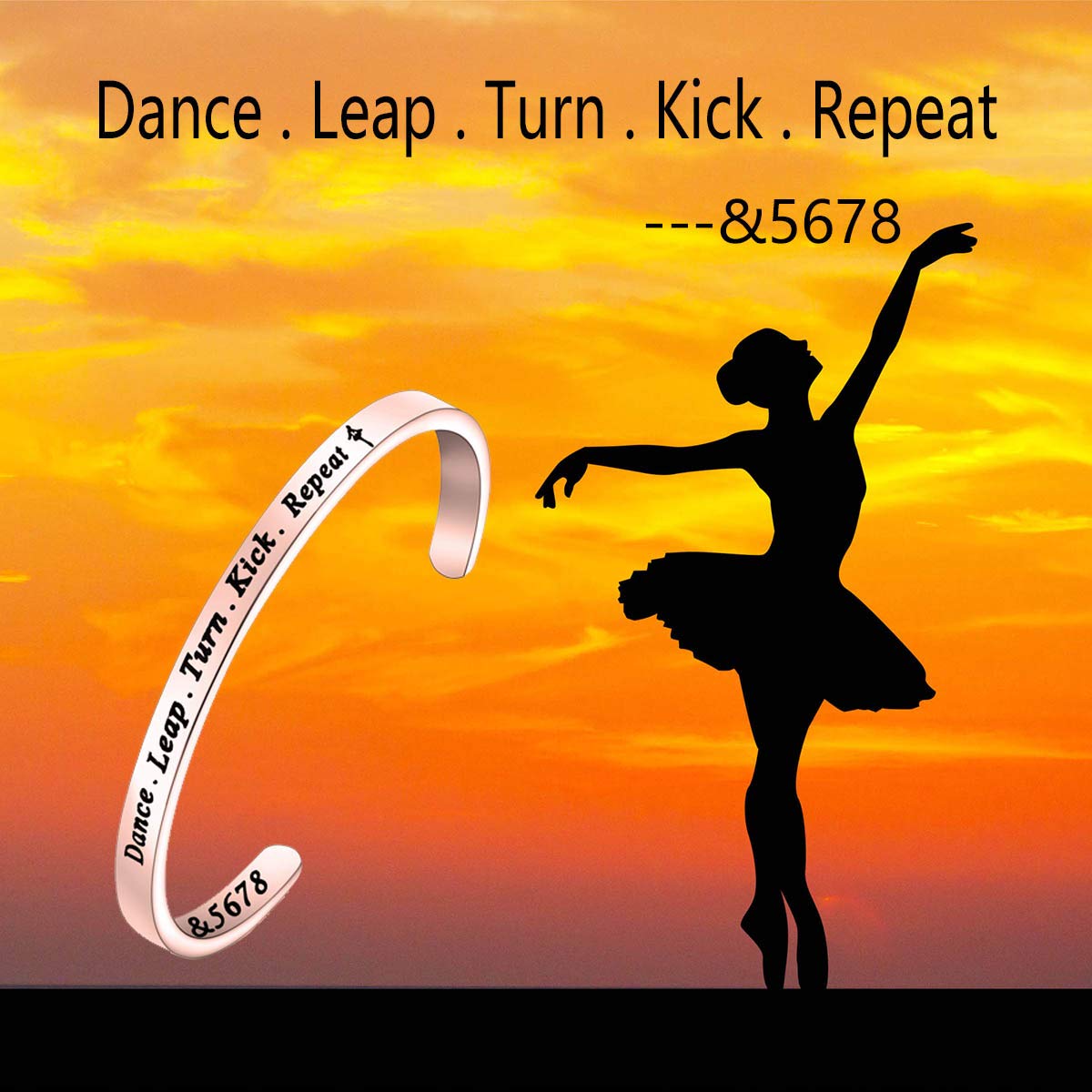 FOTAP Dancer Gift 5678 Dance Bracelet Dance Leap Kick Repeat Cuff Gift for Ballet Dancer, Dance Teacher (RG-Dance 5678)