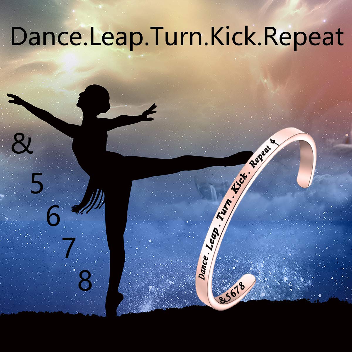 FOTAP Dancer Gift 5678 Dance Bracelet Dance Leap Kick Repeat Cuff Gift for Ballet Dancer, Dance Teacher (RG-Dance 5678)