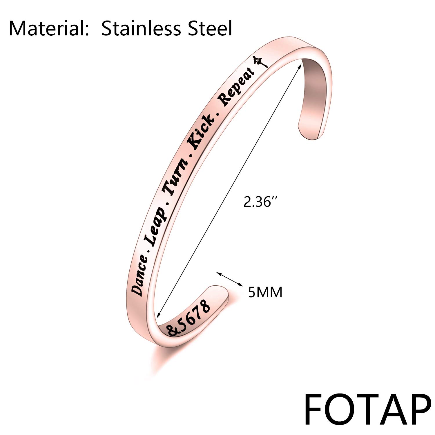 FOTAP Dancer Gift 5678 Dance Bracelet Dance Leap Kick Repeat Cuff Gift for Ballet Dancer, Dance Teacher (RG-Dance 5678)