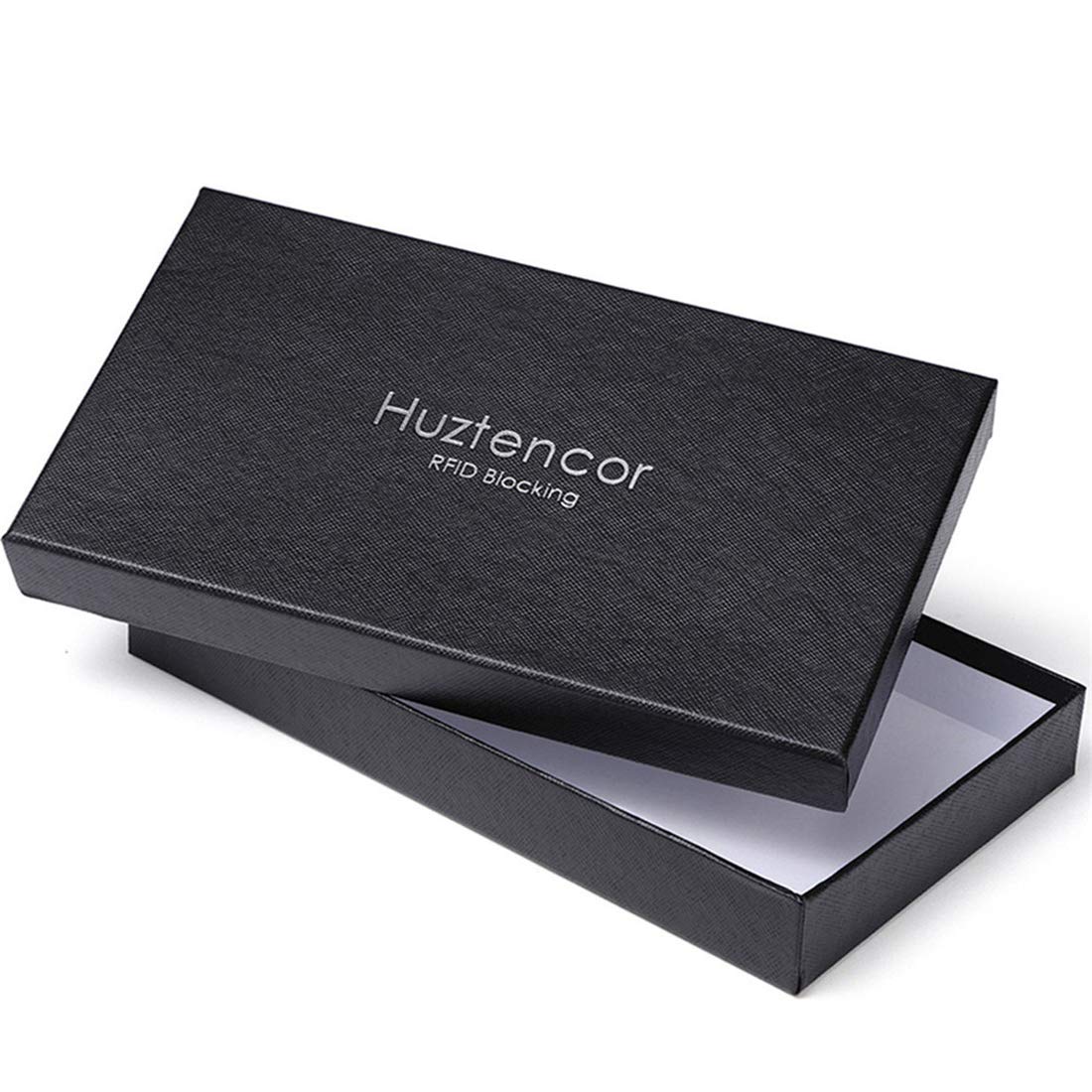 Huztencor Wallets for Men Women Slim RFID Blocking Genuine Leather Credit Card Holder Long Wallets Bifold Billfolds Passport Travel Wallet Checkbook Cover Carbon Fiber Black