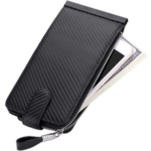 Huztencor Wallets for Men Women Slim RFID Blocking Genuine Leather Credit Card Holder Long Wallets Bifold Billfolds Passport Travel Wallet Checkbook Cover Carbon Fiber Black