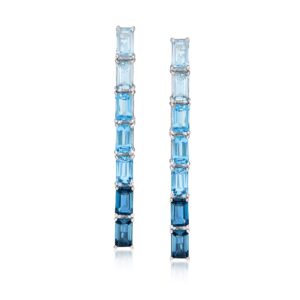 ross-simons 4.00 ct. t.w. sky, swiss and london blue topaz ombre drop earrings in sterling silver