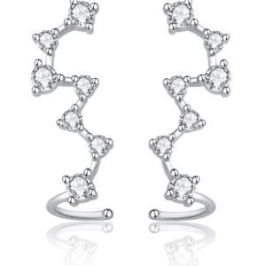 7 Crystals Ear Cuffs Hoop Climber S925 Sterling Silver Earrings Hypoallergenic Earring